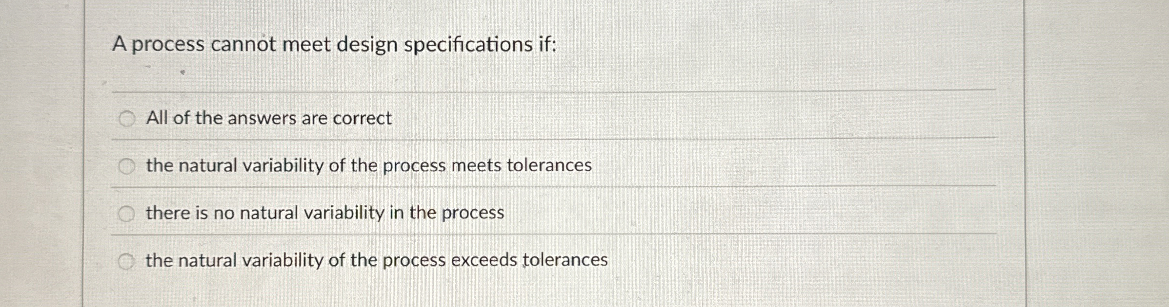Solved A process cannot meet design specifications if:All of | Chegg.com