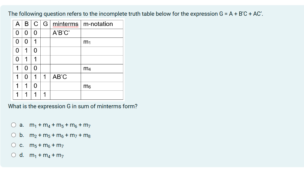 Solved The following question refers to the incomplete truth | Chegg.com