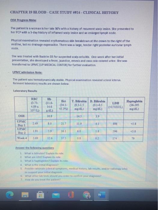 Solved CHAPTER 19 BLOOD-CASE STUDY #924 - CLINICAL HISTORY | Chegg.com