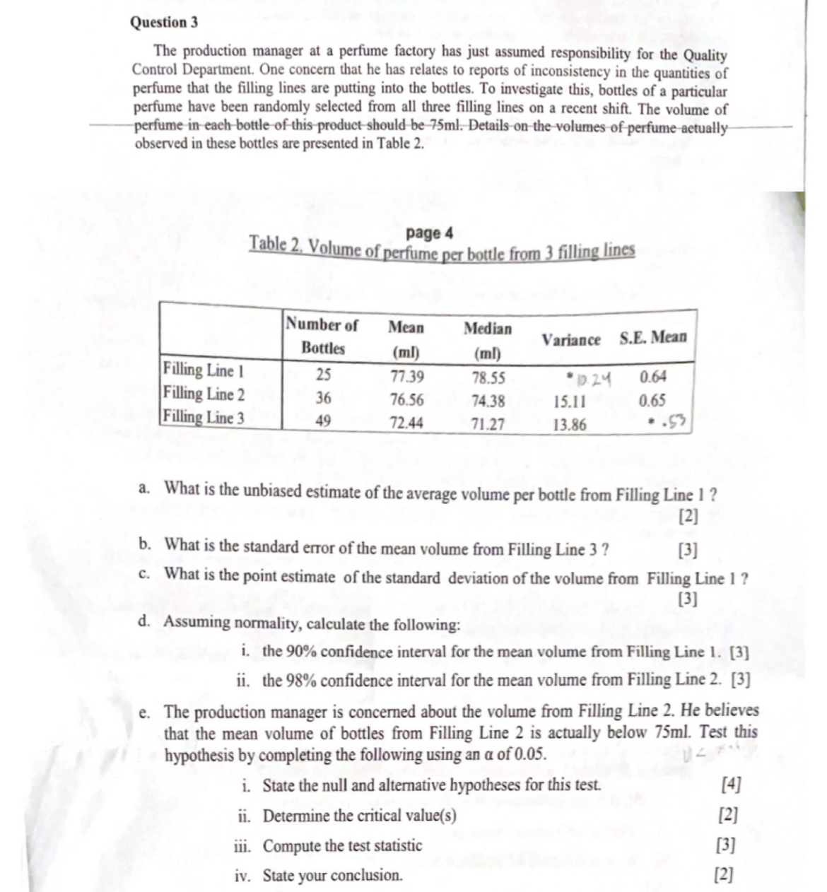Solved Question 3The production manager at a perfume factory | Chegg.com