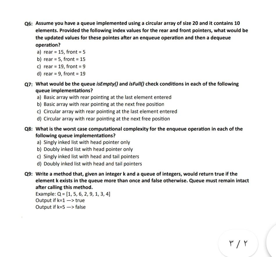 Solved Q6: Assume you have a queue implemented using a | Chegg.com