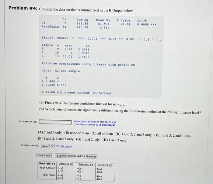 Solved Problem \#4: Consider the data set that is summarized | Chegg.com
