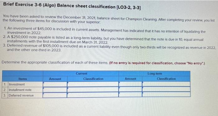 Solved Brief Exercise 3-6 (Algo) Balance sheet | Chegg.com Solved Brief Exercise 3-6 (Algo) Balance sheet | Chegg.com