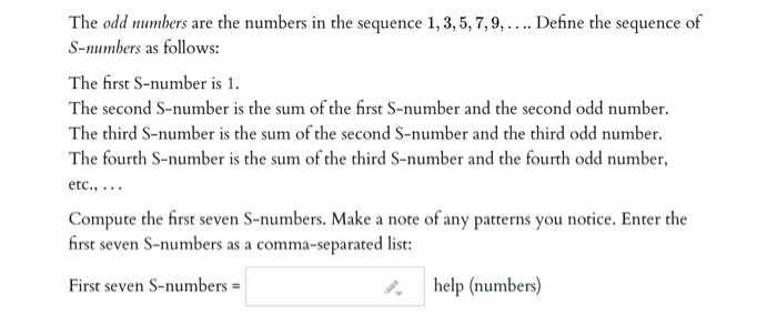 Solved The odd numbers are the numbers in the sequence 1, 3, | Chegg.com