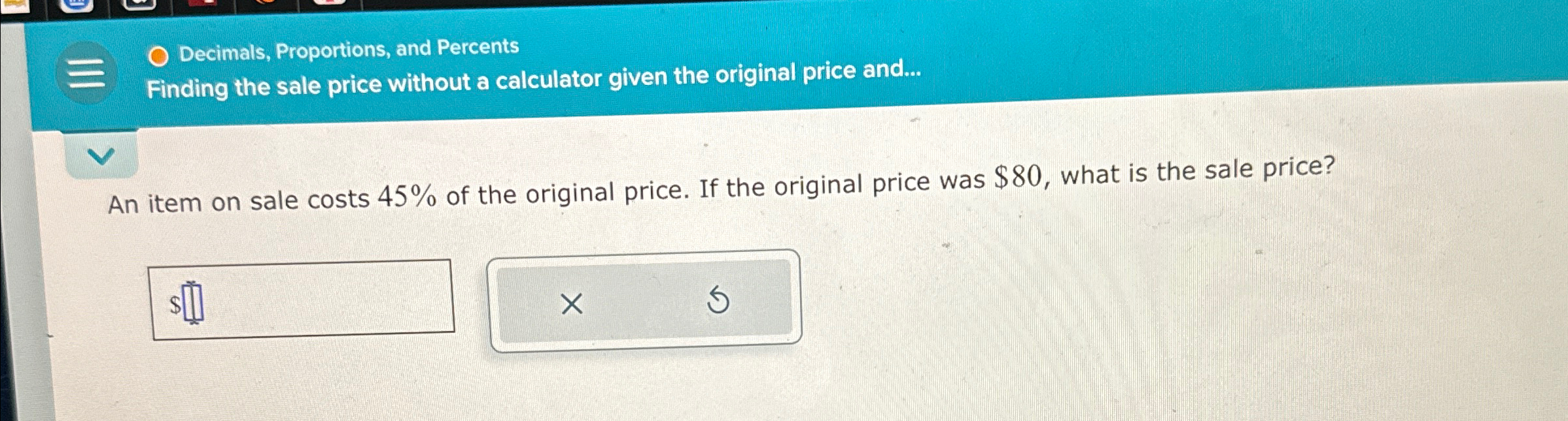 Solved Decimals, Proportions, and PercentsFinding the sale | Chegg.com