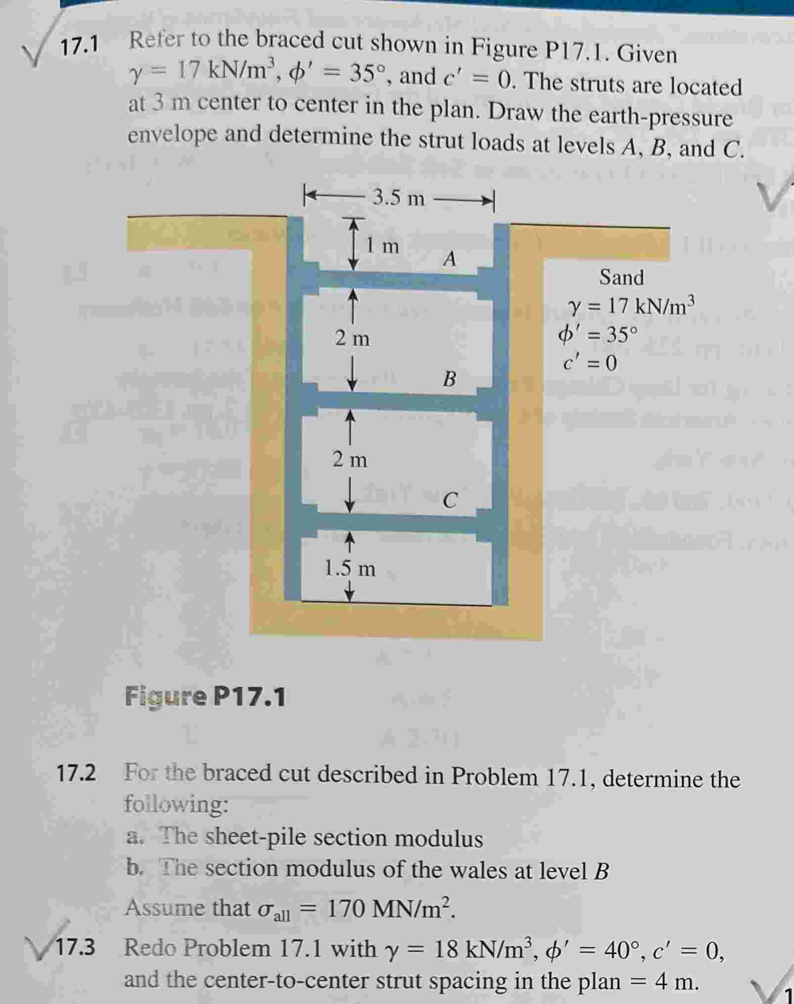 Solved 17.1 ﻿Refer to ﻿the braced cut shown in ﻿Figure | Chegg.com