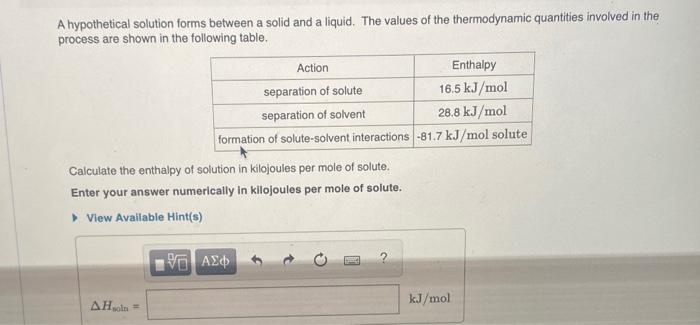 Solved A hypothetical solution forms between a solid and a | Chegg.com