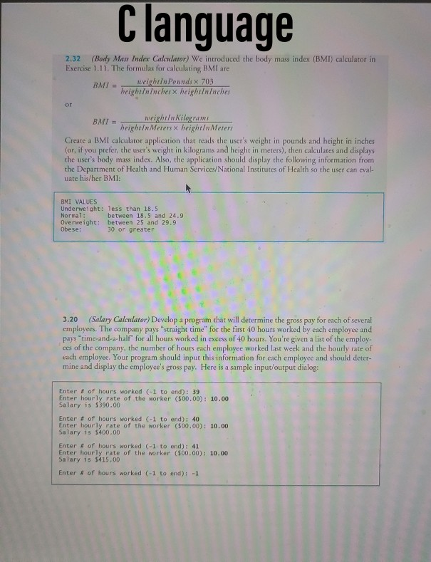 Solved Clanguage 2.32 (Body Mass Index Calculator) We | Chegg.com
