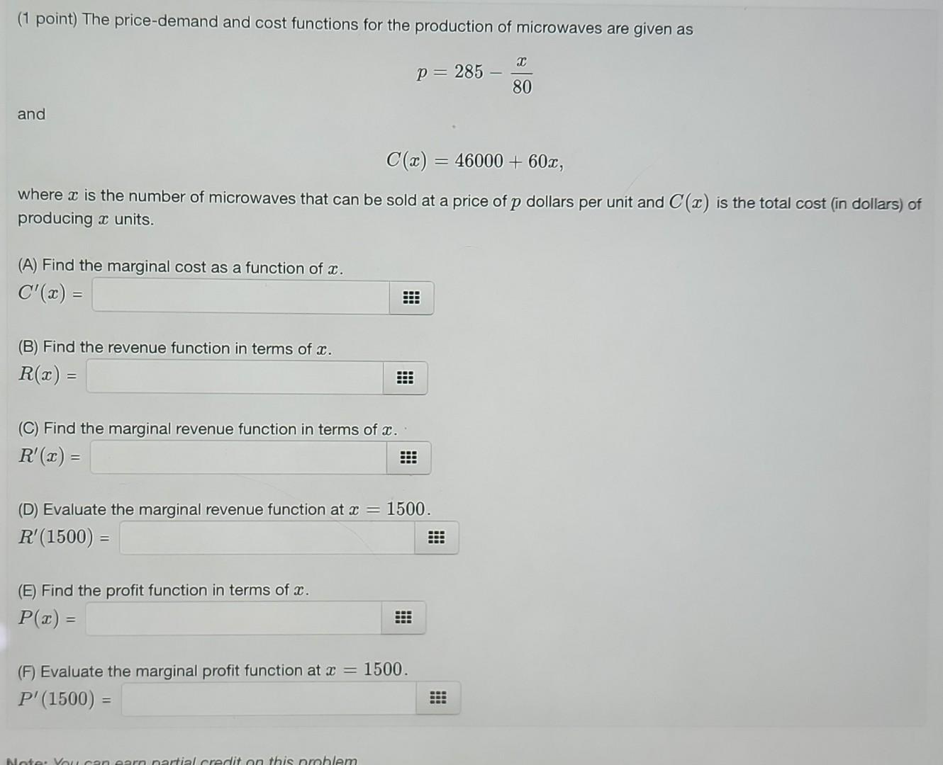 Solved (1 point) The price-demand and cost functions for the | Chegg.com