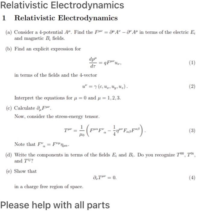Solved Relativistic Electrodynamics Relativistic | Chegg.com