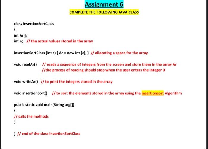 Solved Assignment 5 COMPLETE THE FOLLOWING JAVA CLASS class | Chegg.com