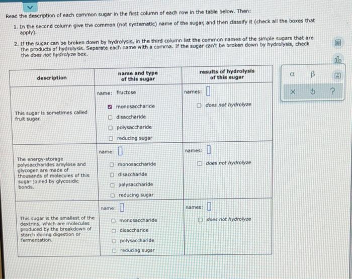 Solved Read the description of each common sugar in the | Chegg.com