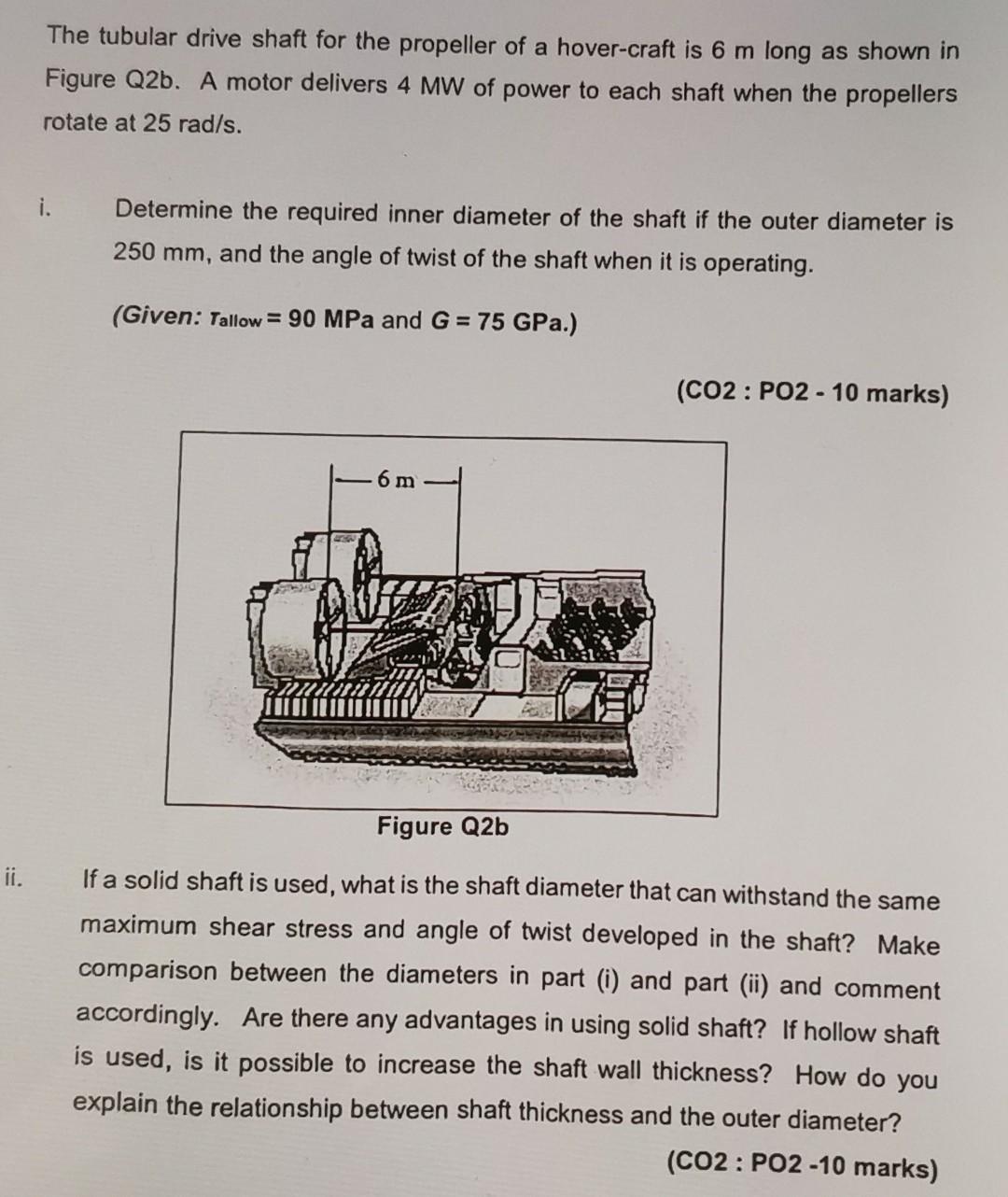 Solved The tubular drive shaft for the propeller of a | Chegg.com