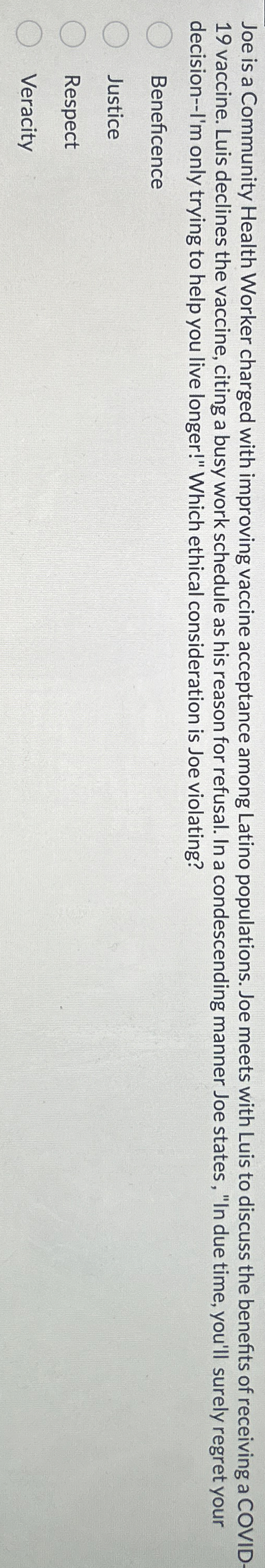 Solved Joe is a Community Health Worker charged with | Chegg.com