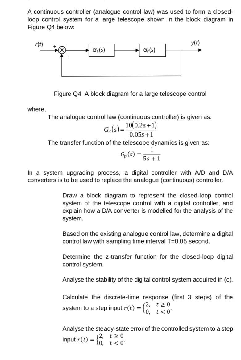 A continuous controller (analogue control law) was | Chegg.com