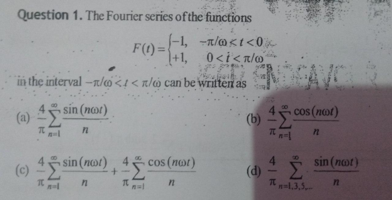 Solved Question 1. The Fourier series of the functions -1, | Chegg.com