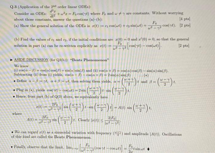 Solved Q.3 (Application of the 2nd order linear ODES): | Chegg.com