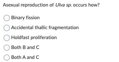 Solved Asexual reproduction of Ulva sp. ﻿occurs how?Binary | Chegg.com