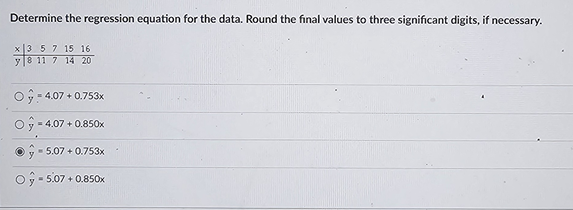 Solved Determine the regression equation for the data. Round | Chegg.com