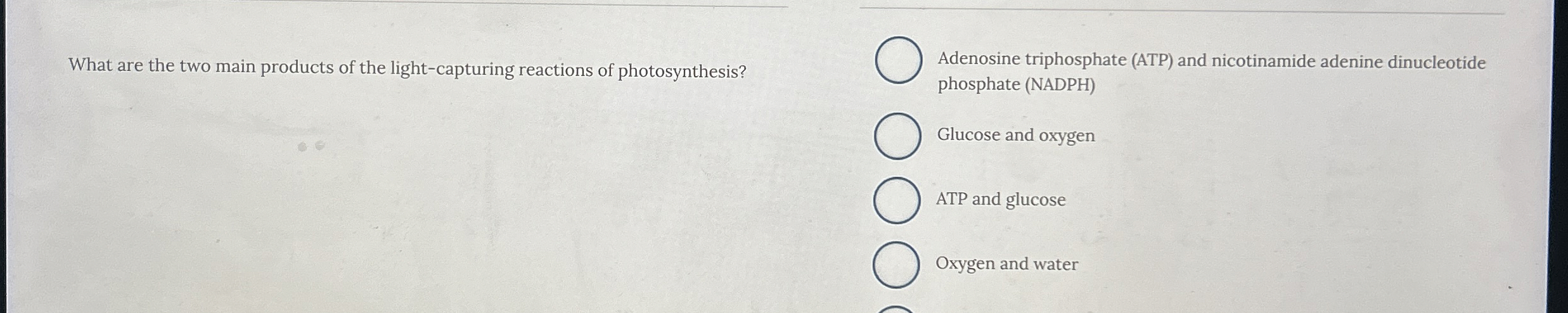 Solved What are the two main products of the light-capturing | Chegg.com