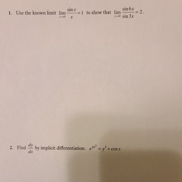 Solved sinx 1. Use the known limit lim sin 6x =1 to show | Chegg.com