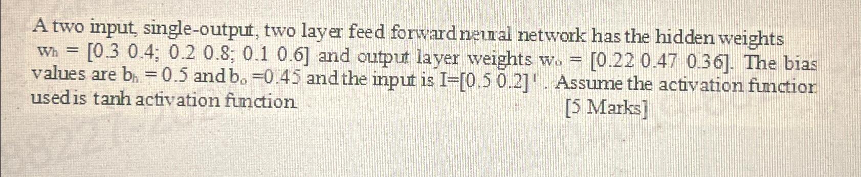 Solved A two input, single-output, two layer feed forward | Chegg.com