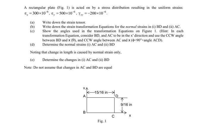 Solved A rectangular plate (Fig. 1) is acted on by a stress | Chegg.com