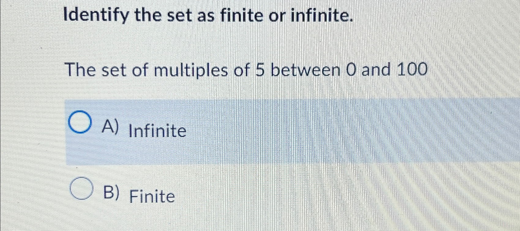 Solved Identify the set as finite or infinite.The set of | Chegg.com
