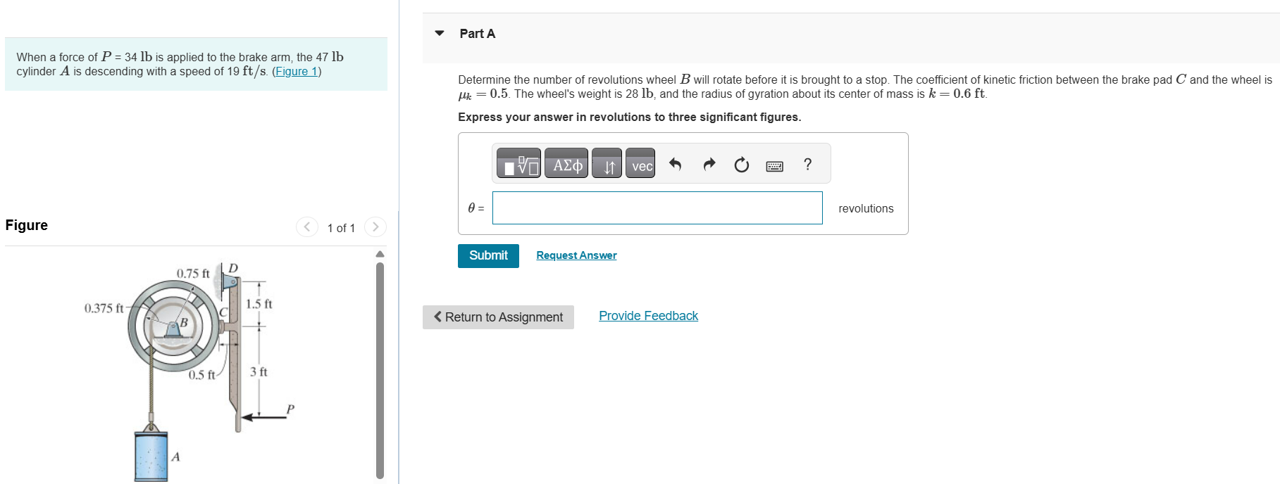 Solved When a force of \( ﻿P=34 \mathrm{lb} \) ﻿is applied | Chegg.com