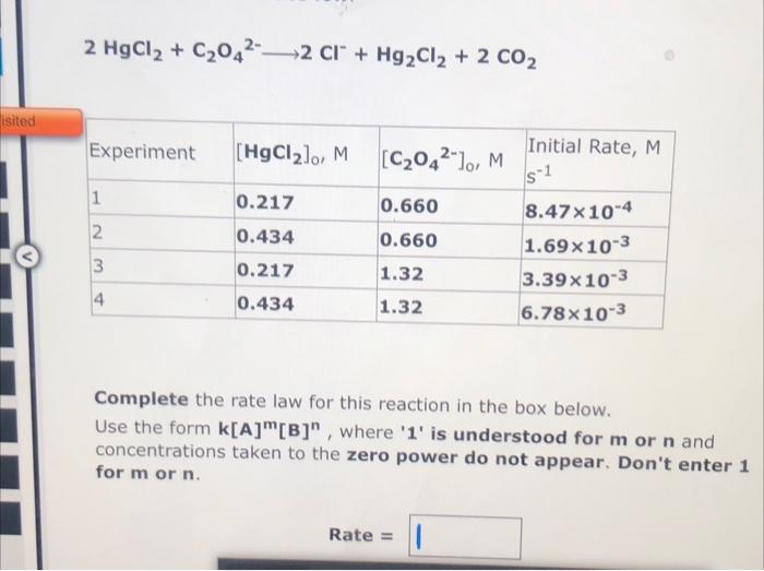 Solved 2 HgCl2 + C2042-2 Cl" + Hg2Cl2 + 2 CO2 isited | Chegg.com