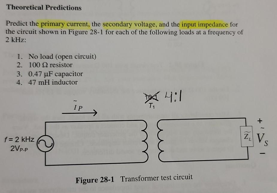 Solved Theoretical Predictions Predict the primary current, | Chegg.com
