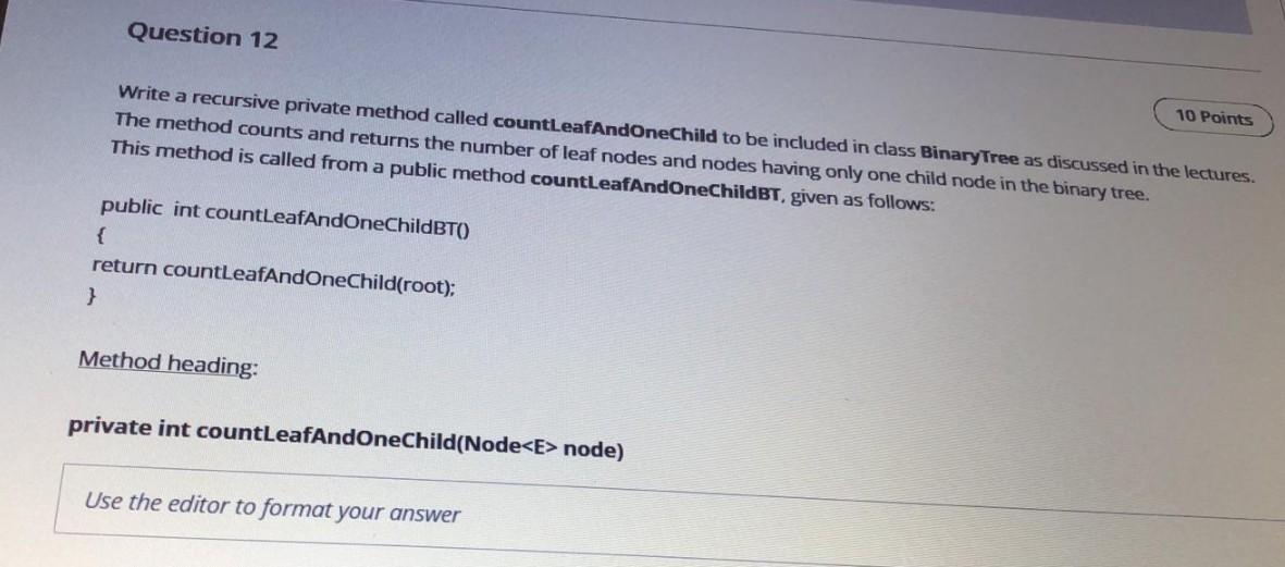 Solved Question 12 Write a recursive private method called | Chegg.com