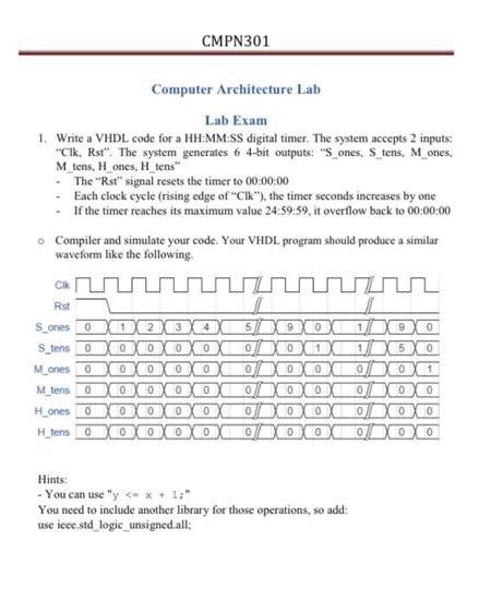 Solved CMPN301 Computer Architecture Lab Lab Exam 1. Write a | Chegg.com
