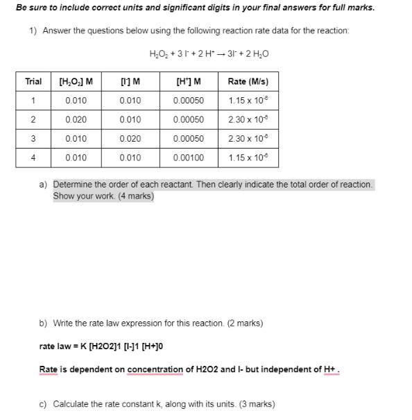 Solved Be sure to include correct units and significant | Chegg.com