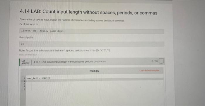 Solved 414 Lab Count Input Length Without Spaces Periods