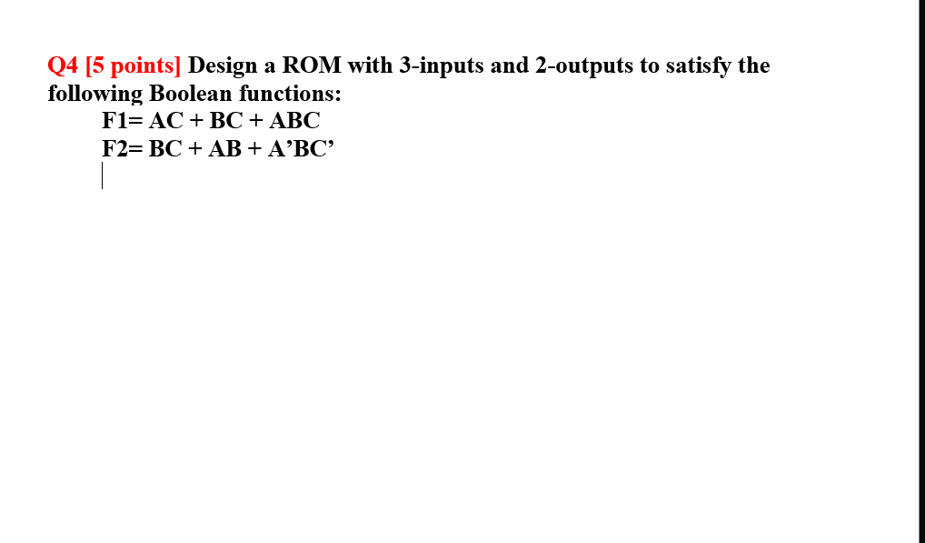 Solved Q4 [5 points] Design a ROM with 3-inputs and | Chegg.com