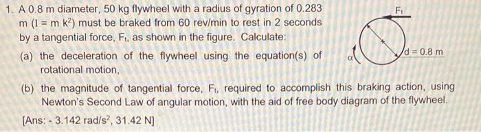 Solved 1. A 0.8 m diameter, 50 kg flywheel with a radius of | Chegg.com
