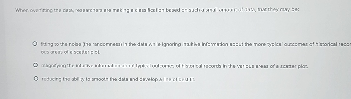 Solved When overfilting the data, researchers are making a | Chegg.com