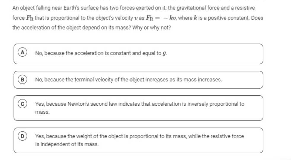 Solved hiAn object falling near Earth's surface has two | Chegg.com