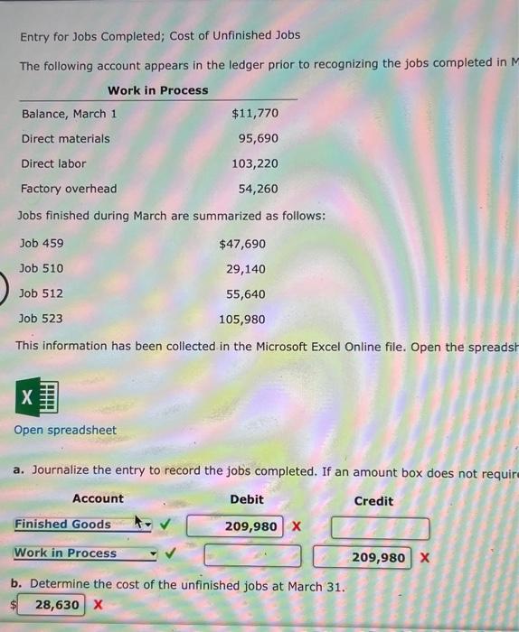 Solved Entry for Jobs Completed; Cost of Unfinished Jobs The | Chegg.com