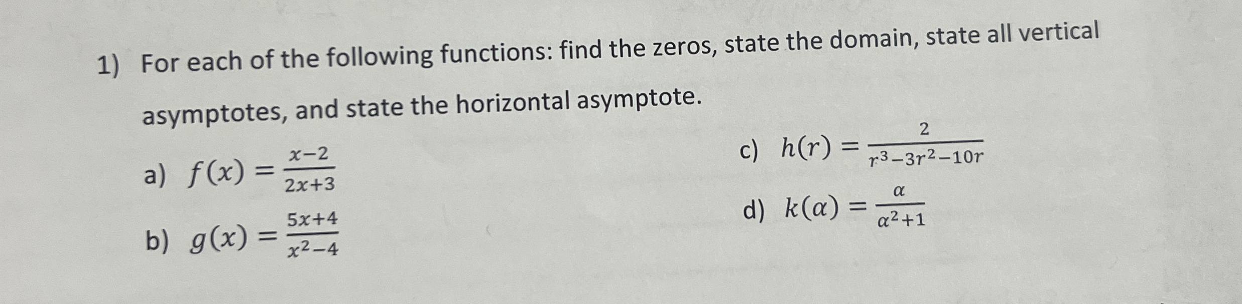 Solved For each of the following functions: find the zeros, | Chegg.com