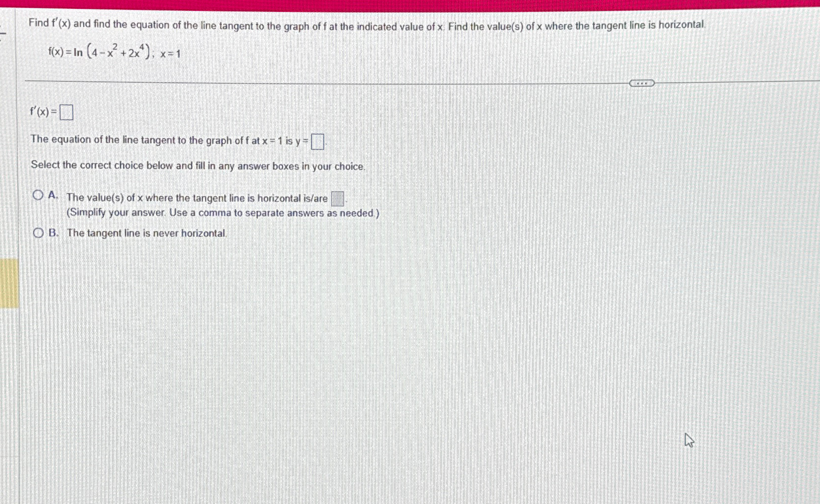 Find f'(x) ﻿and find the equation of the line tangent | Chegg.com