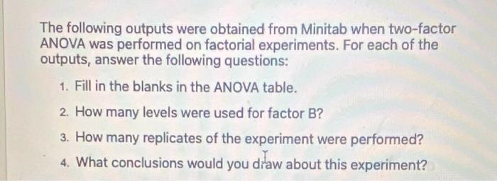 Solved The following outputs were obtained from Minitab when | Chegg.com
