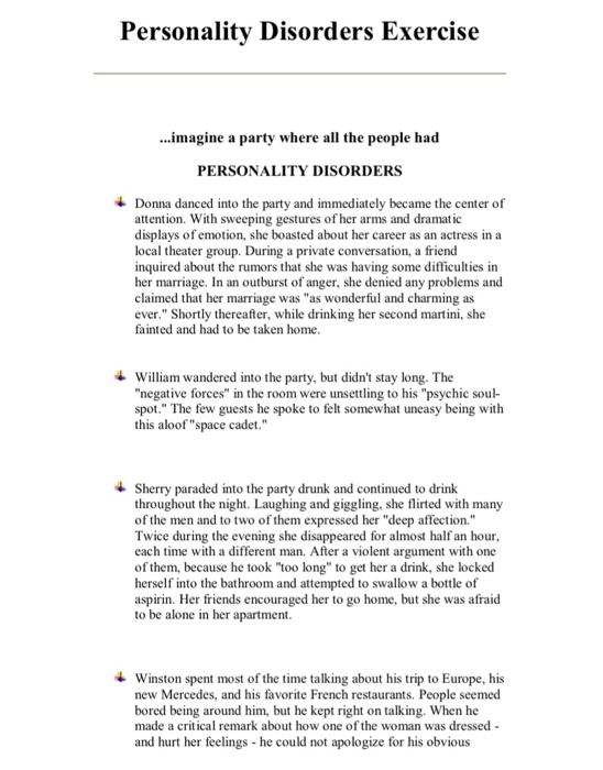 Solved Personality Disorders Exercise ...imagine a party | Chegg.com