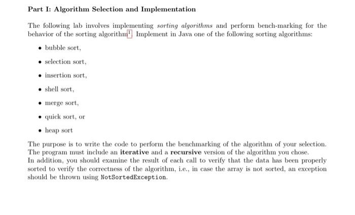 Solved Part I: Algorithm Selection and Implementation The | Chegg.com Solved Part I: Algorithm Selection and Implementation The | Chegg.com