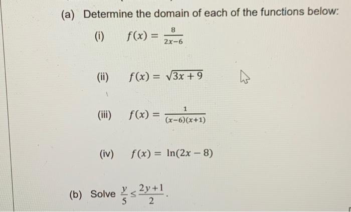 Solved Determine the domain of each of the functions below: | Chegg.com