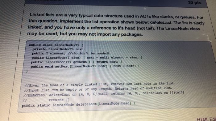 30 Pts Linked Lists Are A Very Typical Data Structure