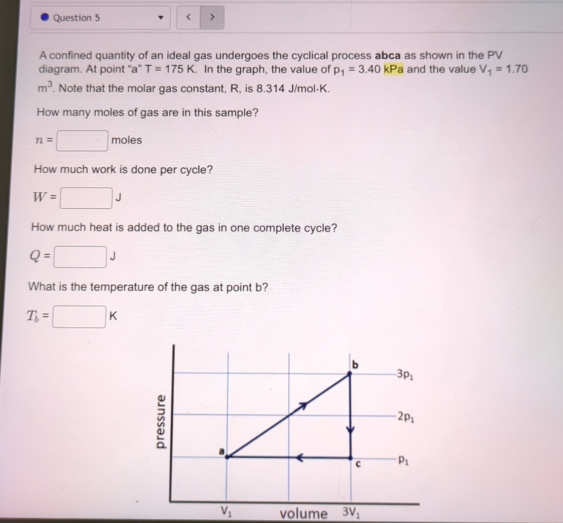 Solved Question 5A confined quantity of an ideal gas | Chegg.com