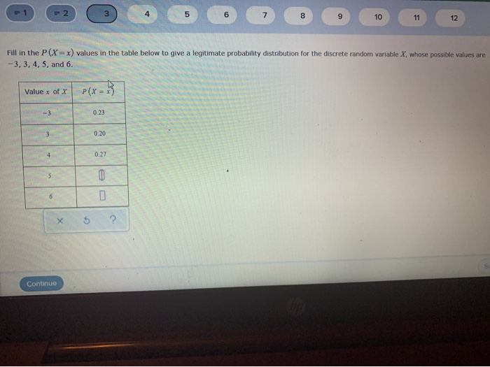 Solved F1 2 5 6 7 8 9 10 11 12 Fill in the P(xx) values in | Chegg.com