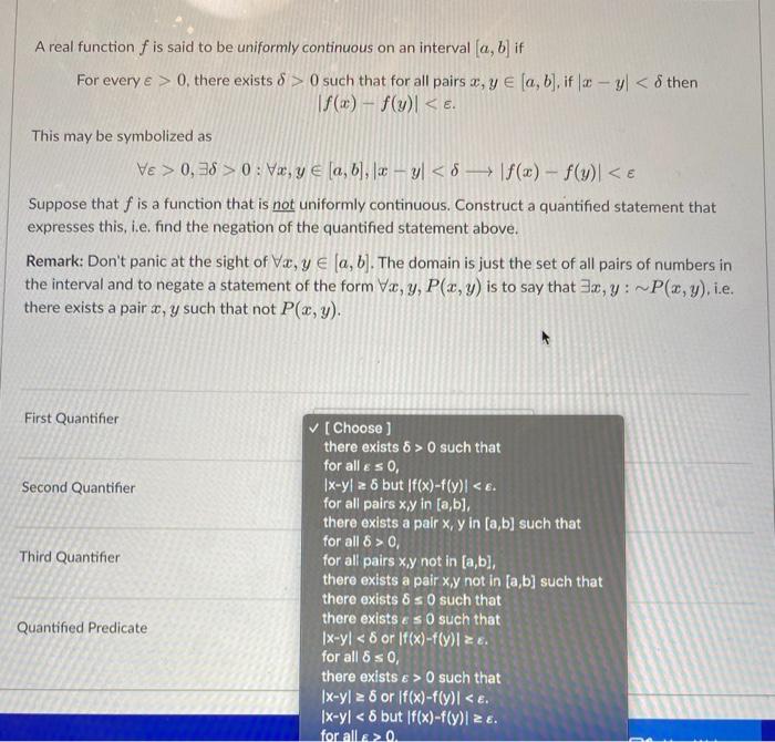 Solved A real function f is said to be uniformly continuous | Chegg.com